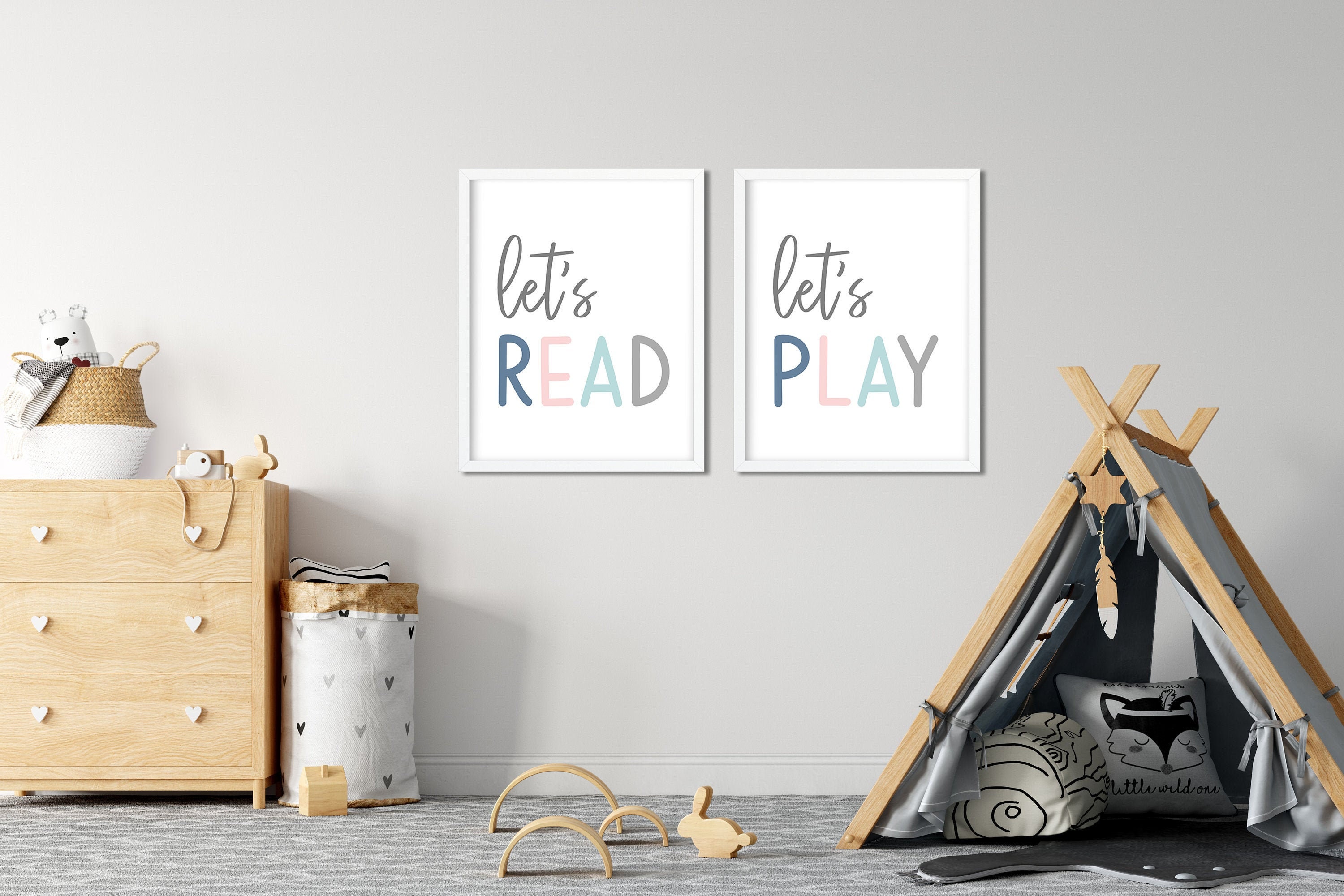 Let's Play Let's Read Prints, Girl Boy Playroom Wall Art, Playroom ...