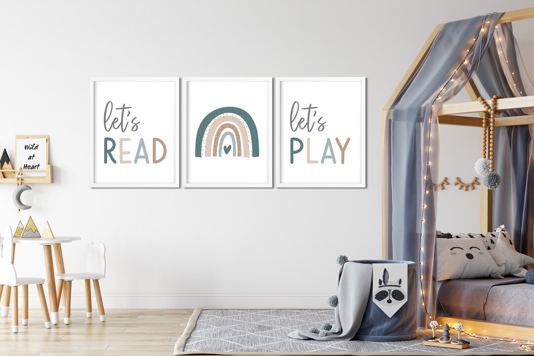 Let's Play Let's Read Prints, Rainbow Print, Boy Playroom Wall Art ...