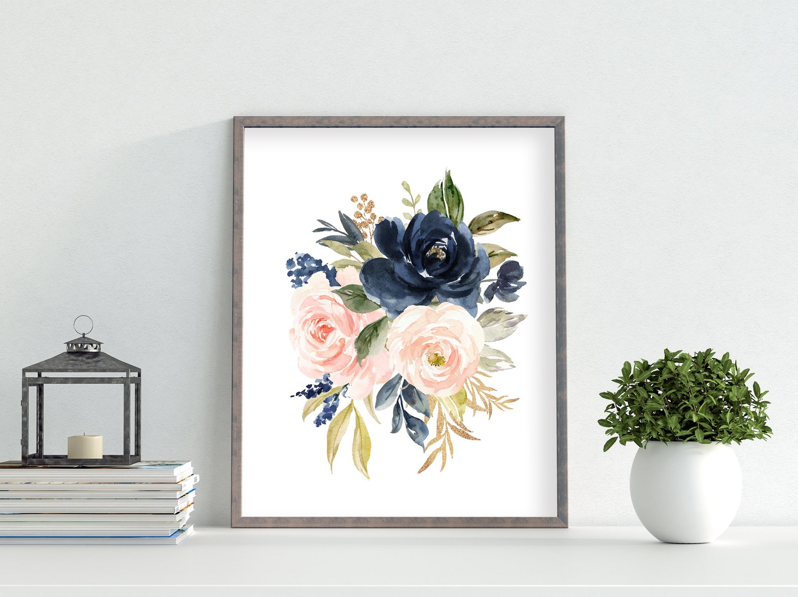Set of 3 Pink Navy Floral Prints Floral Nursery Wall Art - Etsy