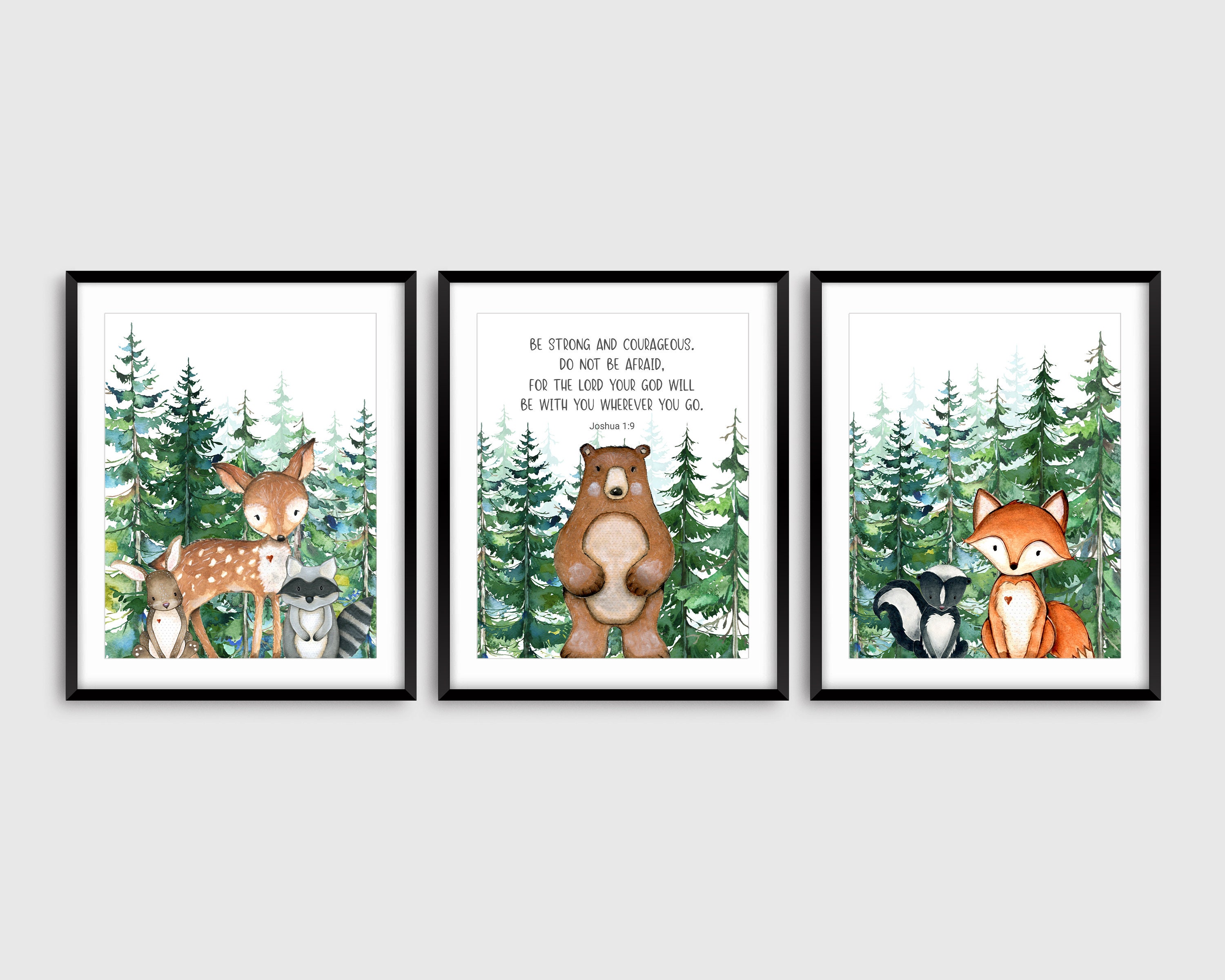 3 Kid's Bible Verses Woodland Animals Nursery Prints | Etsy