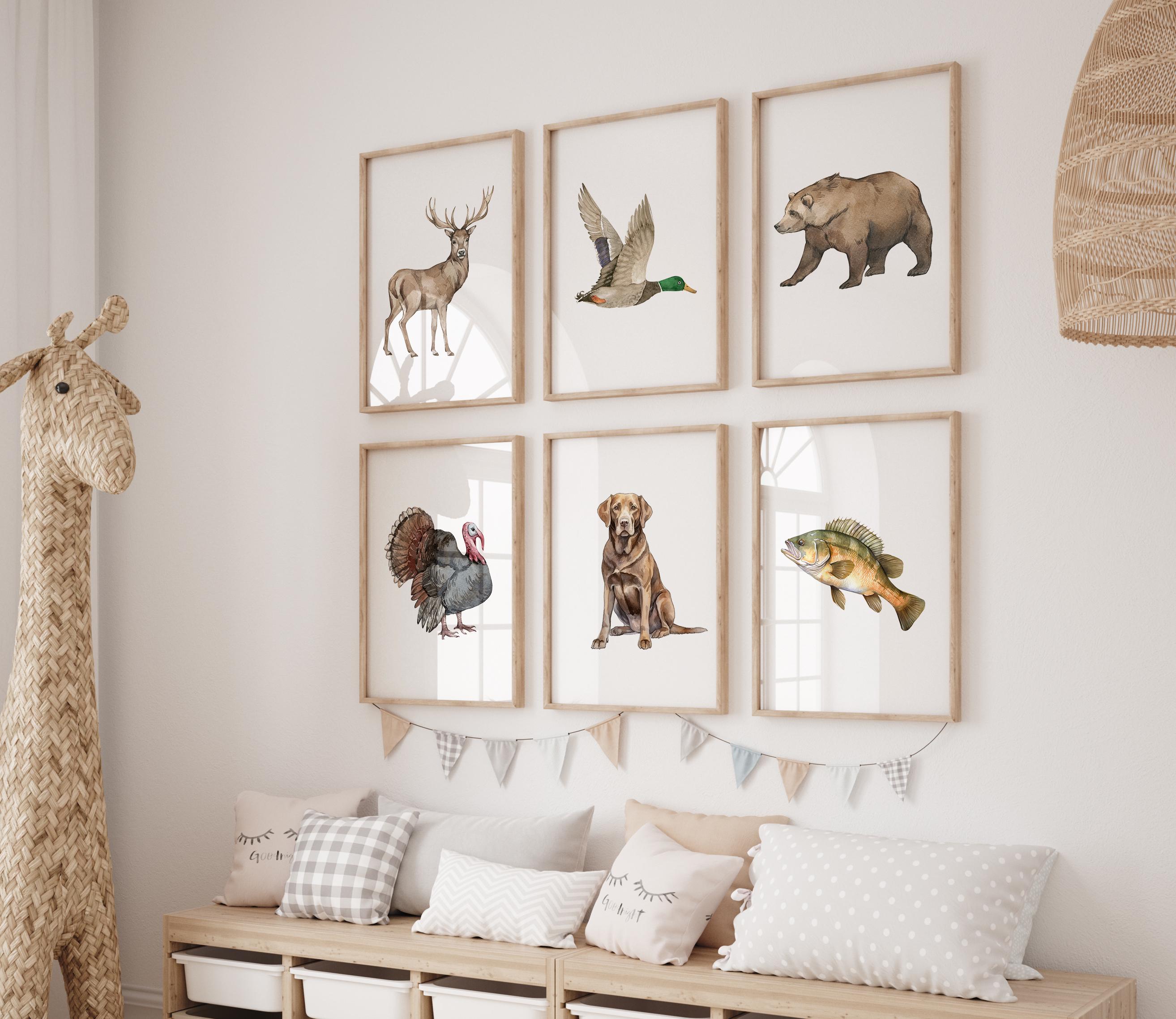 Set of 6 Hunting Nursery Wall Art, Mallard Duck, Chocolate Labrador ...