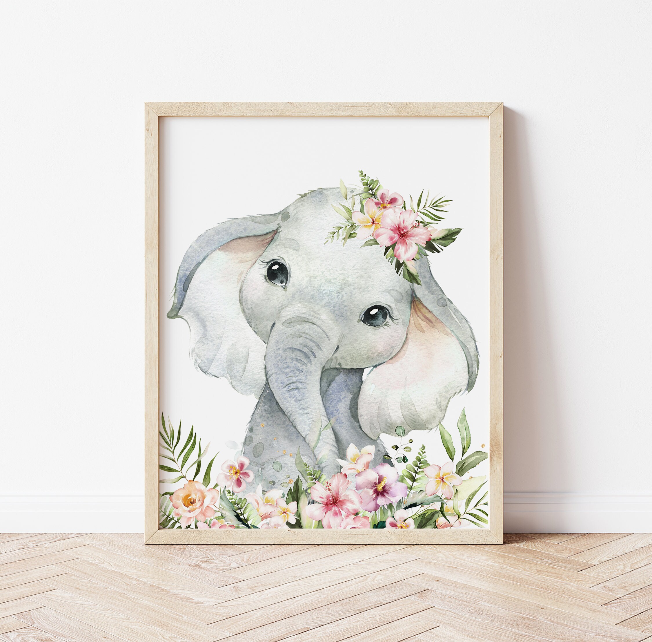 Safari Animal Prints, Tropical Floral Nursery Wall Decor, Watercolor ...