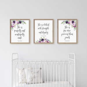 Baby Girl Nursery Bible Verses, Christian Nursery Bible Print, Purple ...