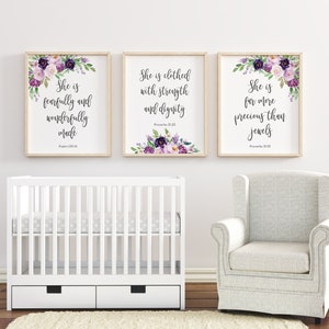 Baby Girl Nursery Bible Verses, Christian Nursery Bible Print, Purple ...