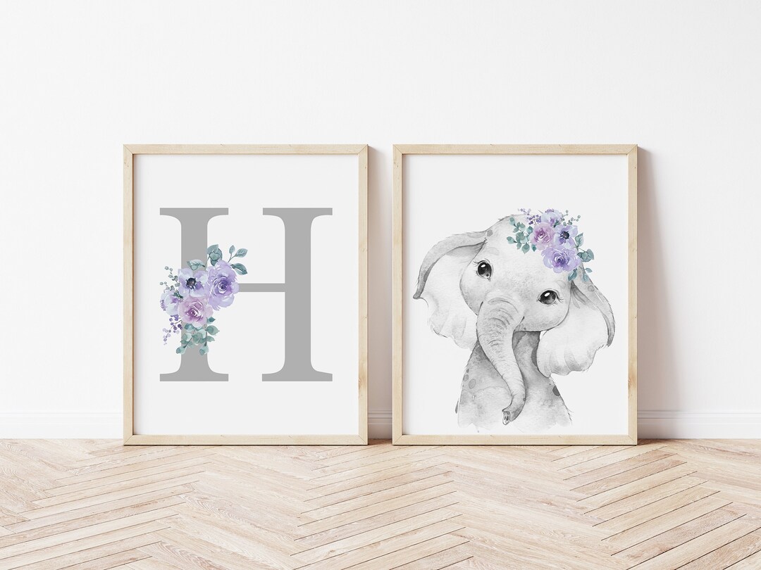 Personalized First Initial Print, Safari Nursery Prints, Baby Girl ...