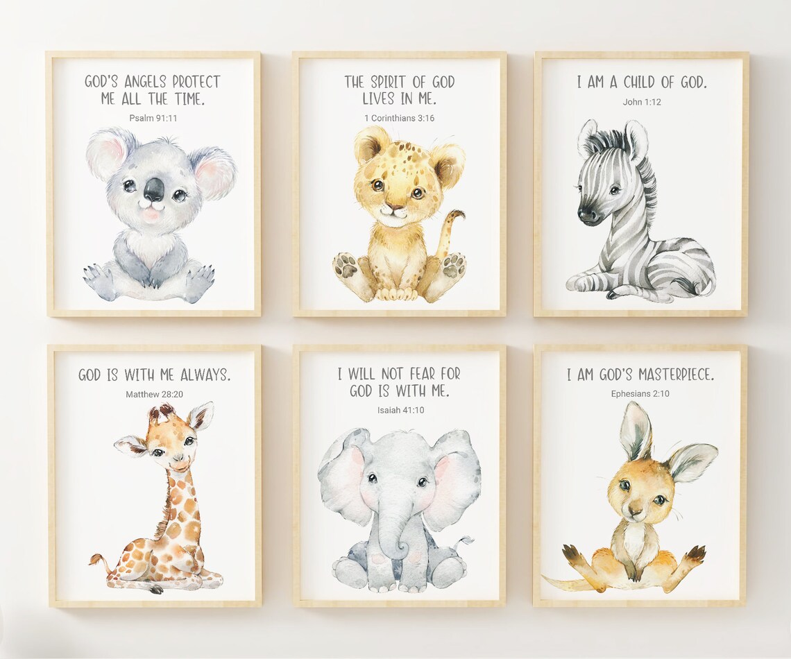 Kid's Bible Verse Prints Safari Animal Prints Christian - Etsy