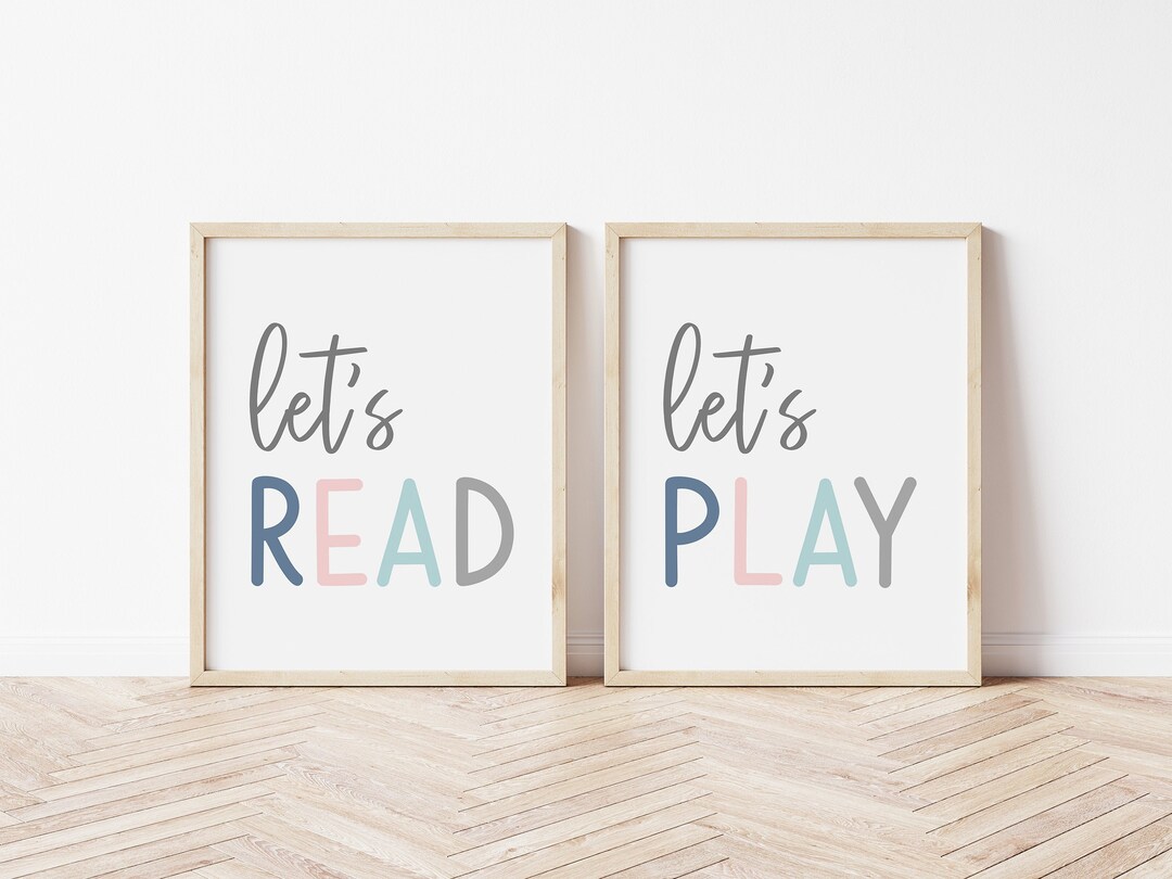 Let's Play Let's Read Prints, Girl Boy Playroom Wall Art, Playroom ...