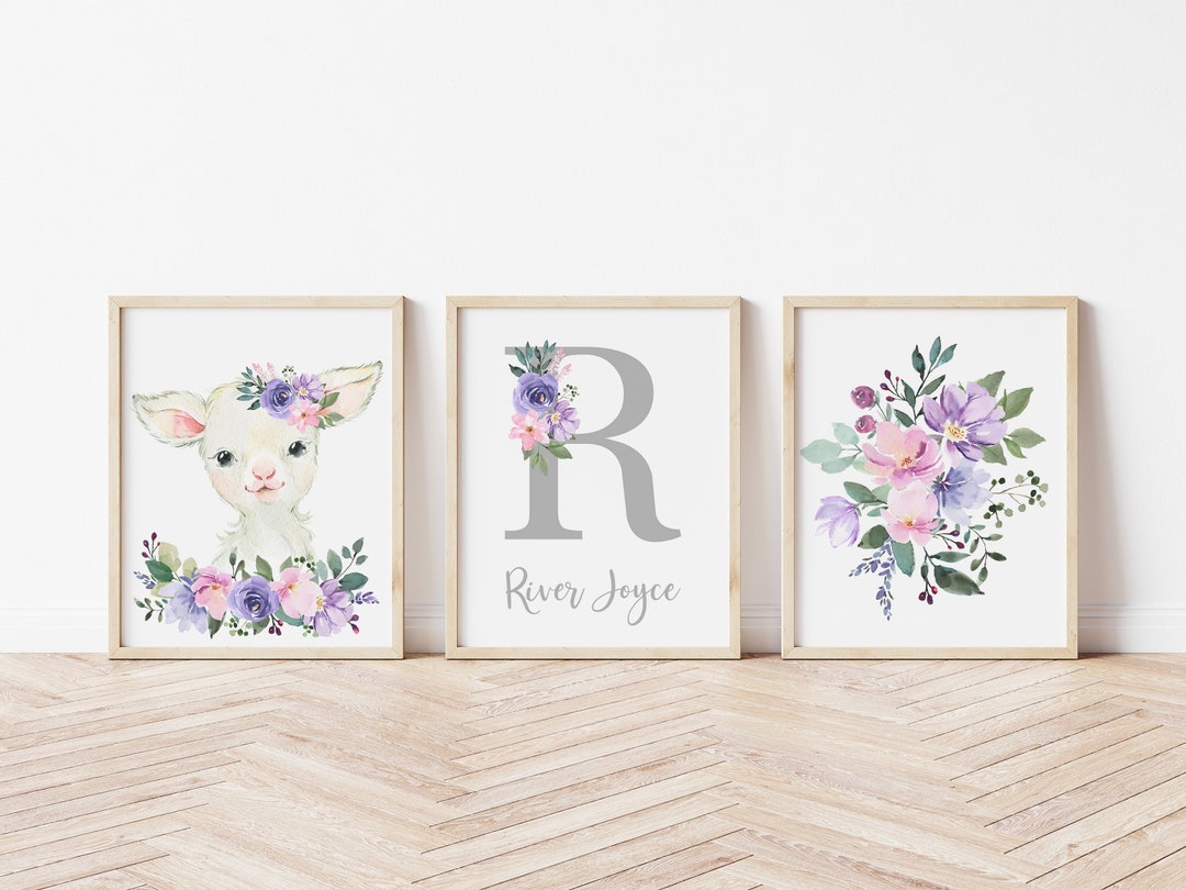 Personalized Baby Name Print, Monogram Letter, Floral Nursery Prints ...