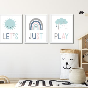Let's Just Play Prints, Rainbow Print, Girl Boy Playroom Wall Art ...