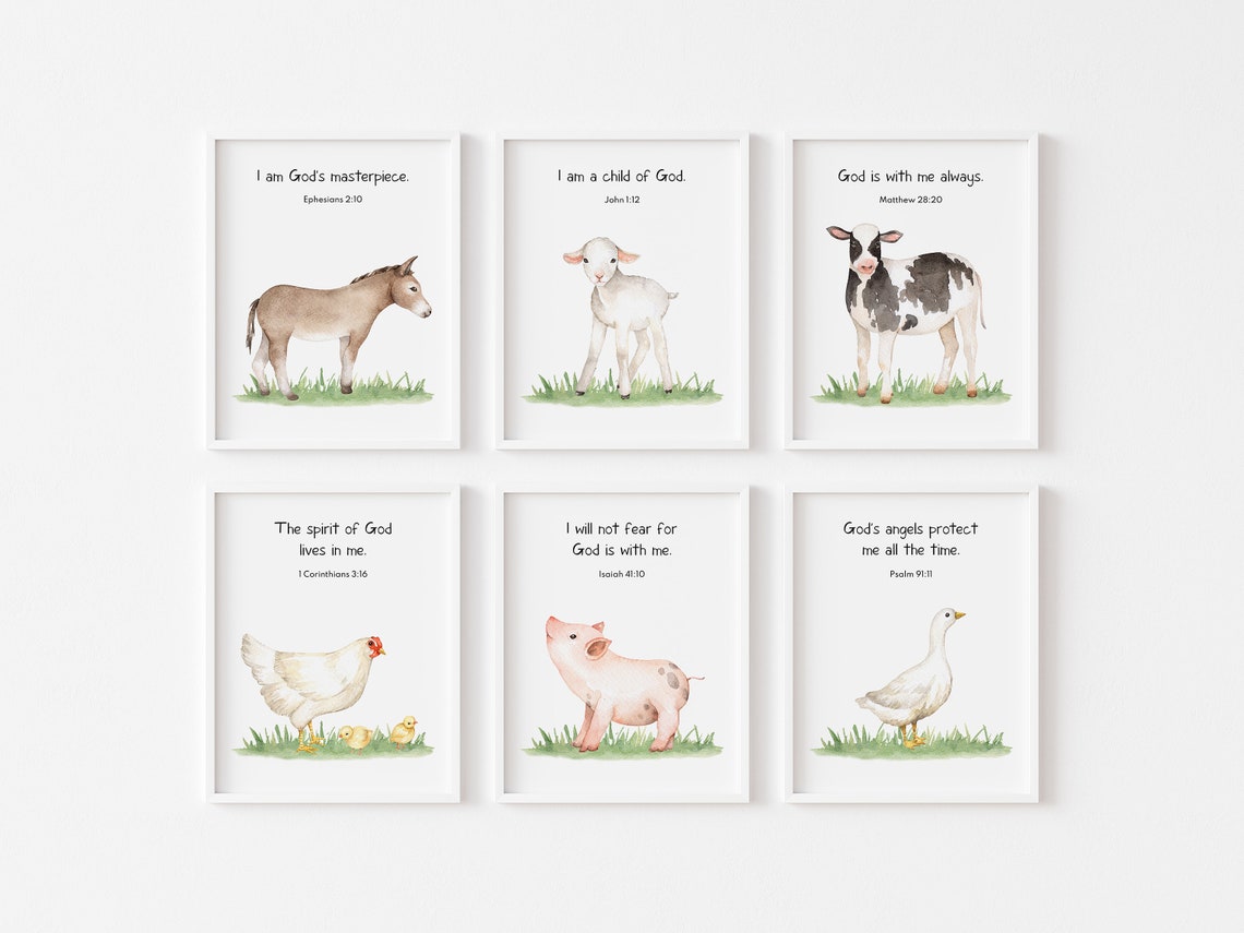 Nursery Bible Verse Prints Farm Animal Prints Christian Wall | Etsy