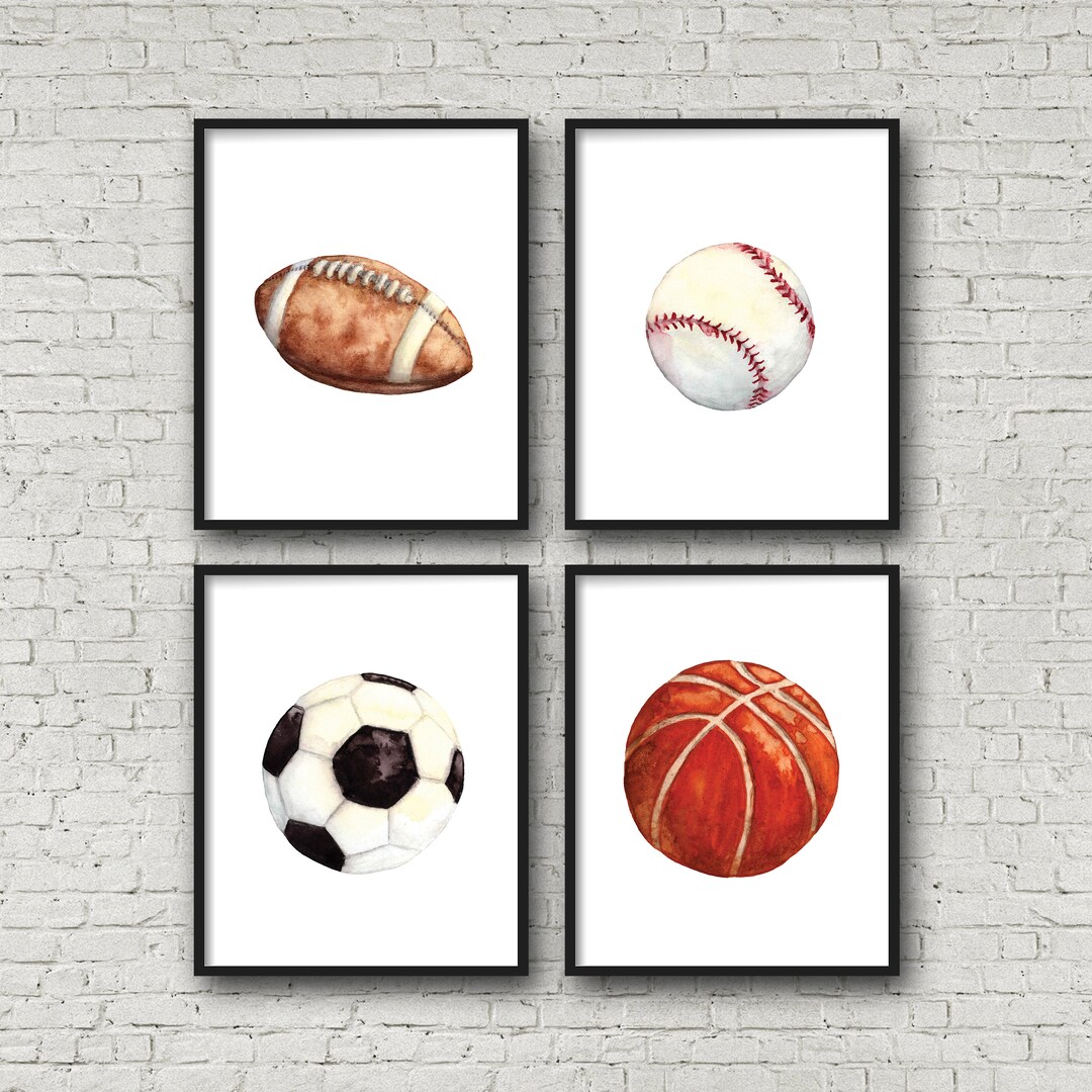 Set of 4 Sport Prints, Football Baseball Basketball Soccer, Printable ...