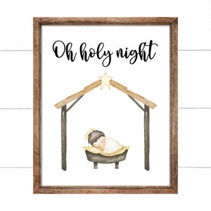 Christmas Prints, Oh Holy Night, Baby Jesus Wall Print, Manger ...