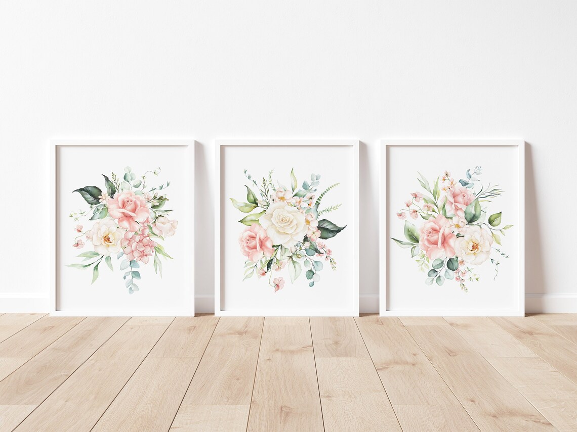 Set of 3 Pink Floral Prints, Floral Nursery Wall Art, Girl Nursery ...