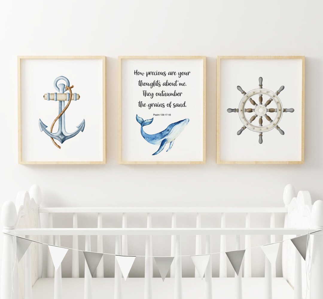 3 Kid's Bible Verses Nautical Nursery Prints, How Precious Are Your ...