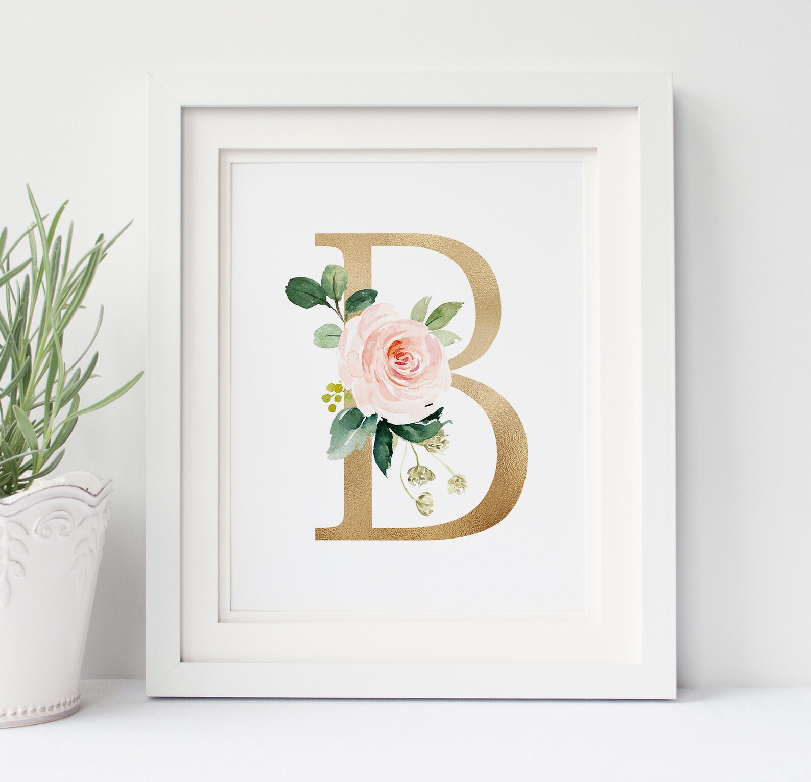 Floral Pink Gold Letter B Print First Initial Monogram - Etsy