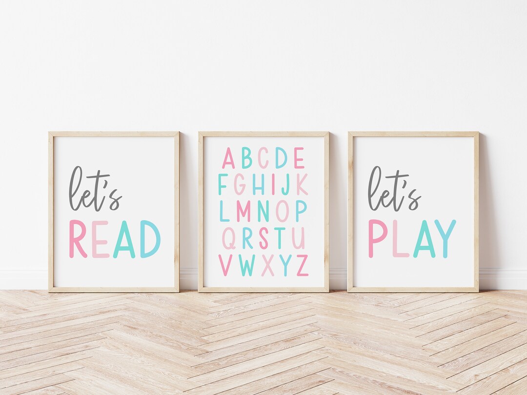 Let's Play Let's Read Prints, Alphabet Print, Girl Toddler Playroom ...