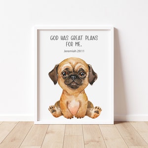 Kid's Bible Verses, Nursery Puppy Prints, Animal Prints, Nursery Wall ...