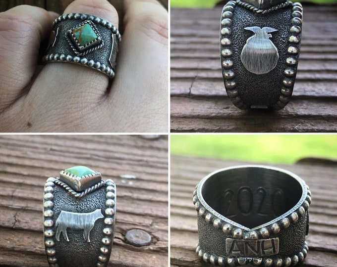 Ranch Brand Class Ring Sterling Silver Western Ring Unisex Turquoise ...