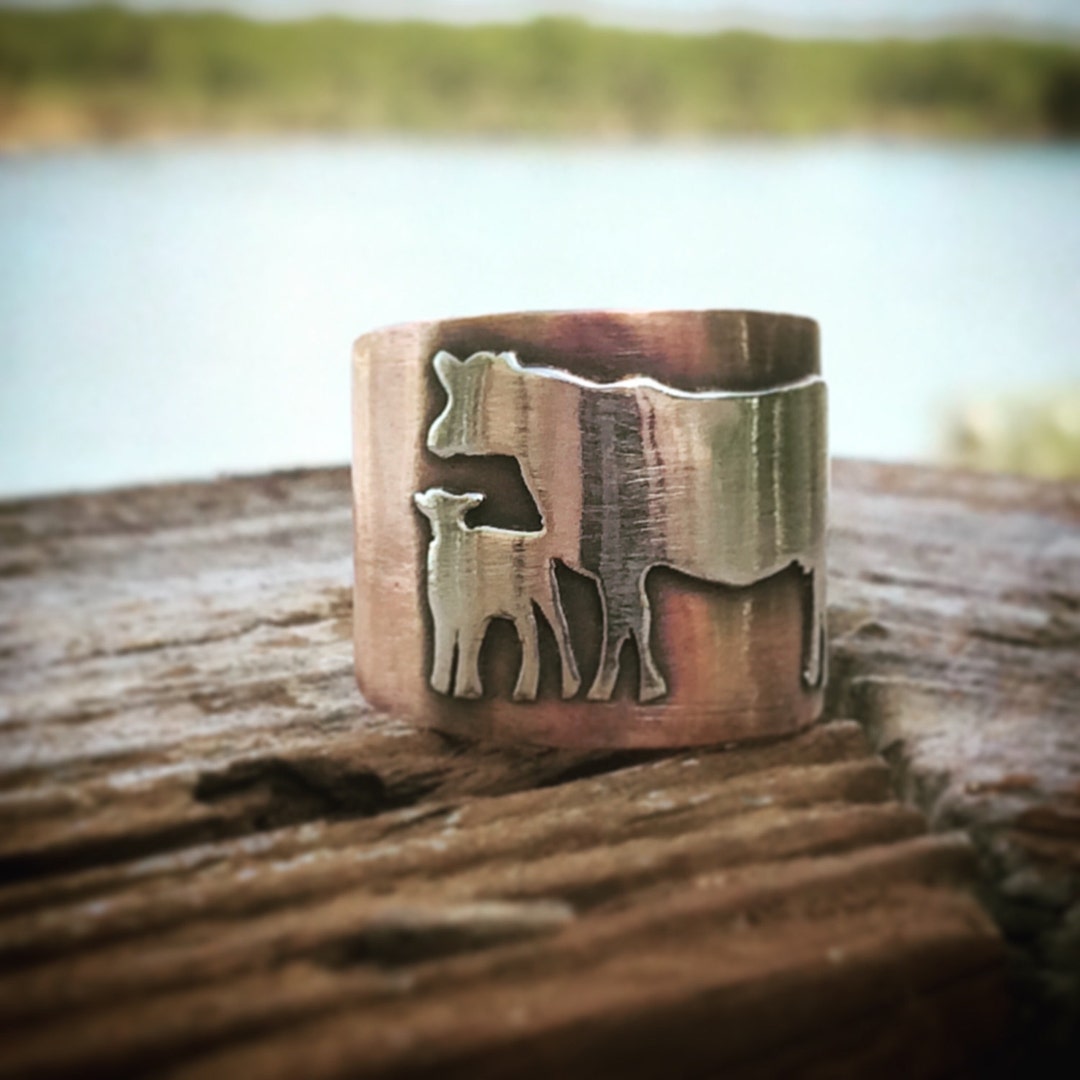 Copper and Sterling Cow/calf Ring - Etsy