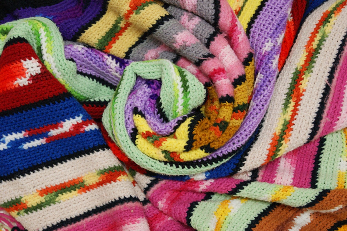 Vintage 80s Boho Afghan 80s Crocheted Rainbow Handmade Blanket | Etsy