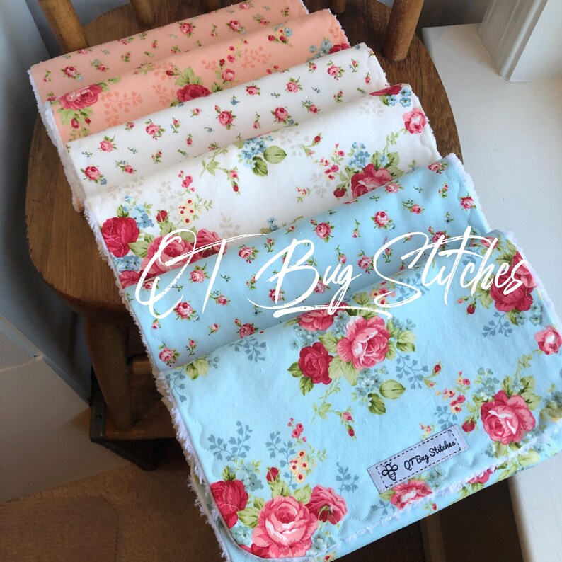 Floral Chenille Burp Cloth: Shabby Chic Ellie Cotton, Triple Layer - Etsy