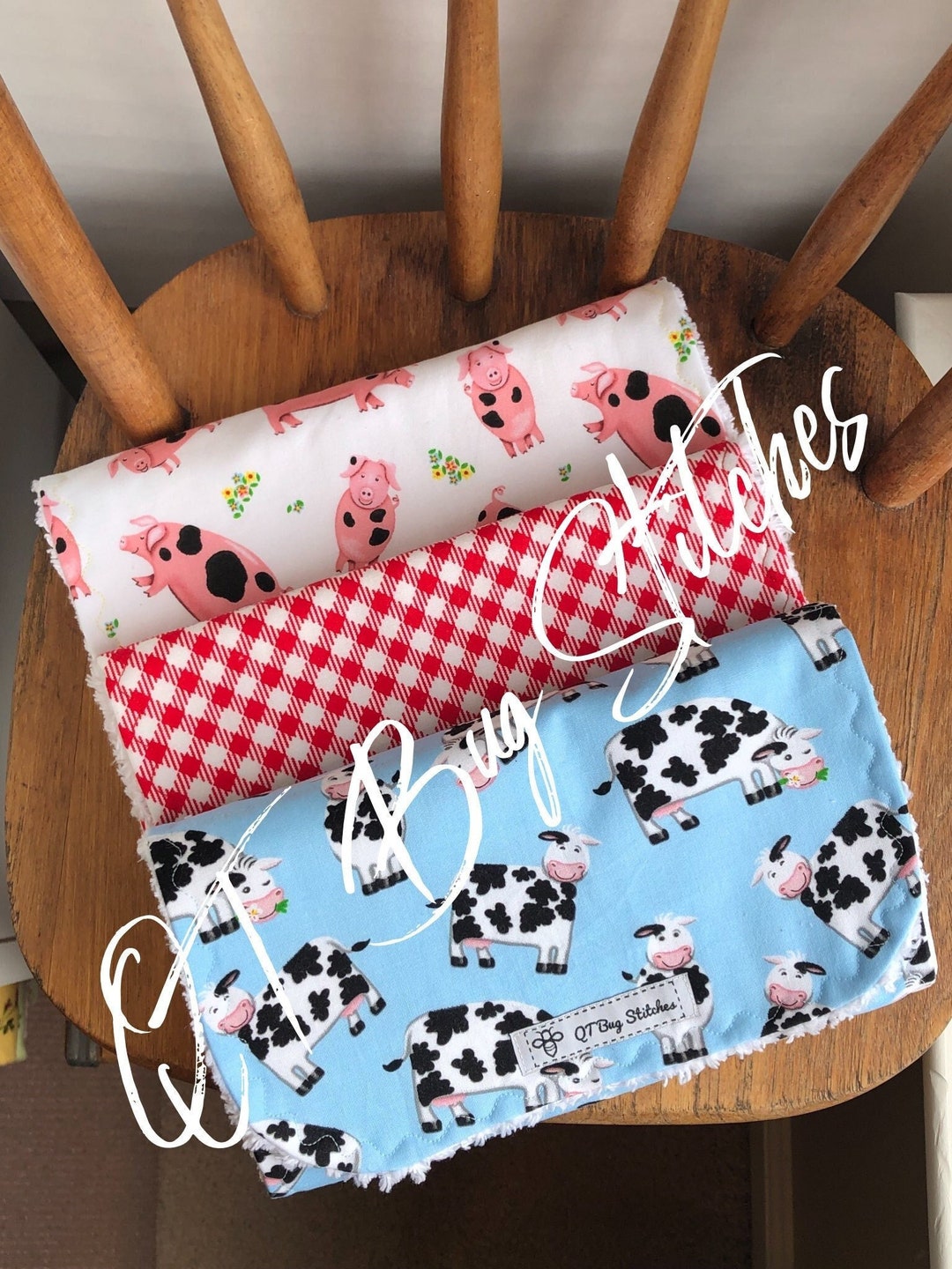 Farm Animal Burp Cloth Set: Cotton Chenille, Triple Layer, Handmade ...