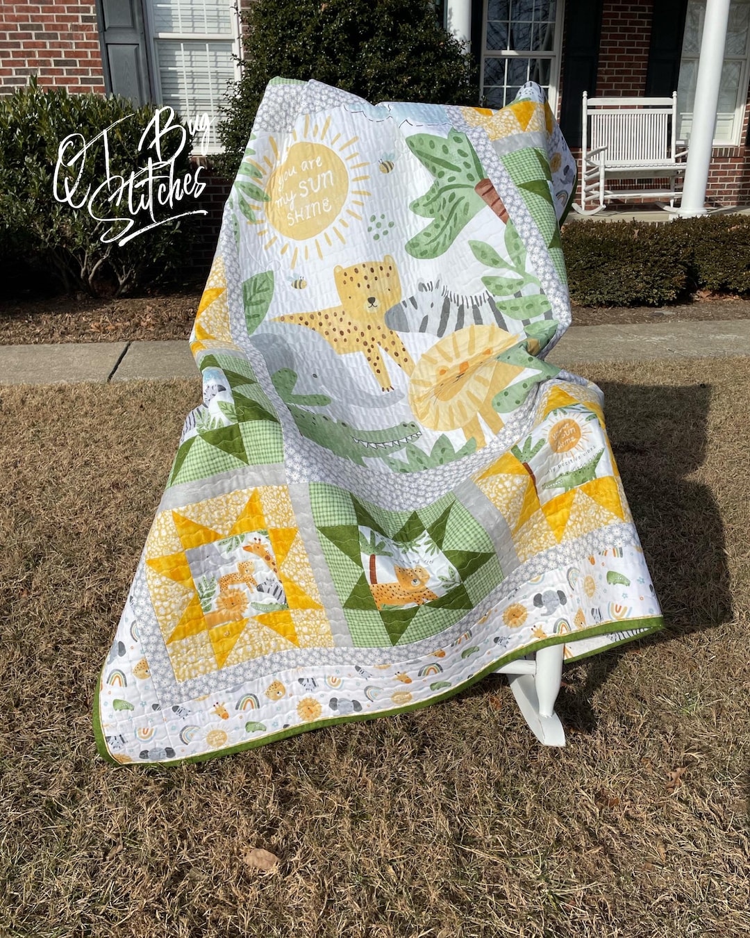 Sunny Safari Patchwork Quilt, Handmade Happy Colorful Whimsical Bedding ...