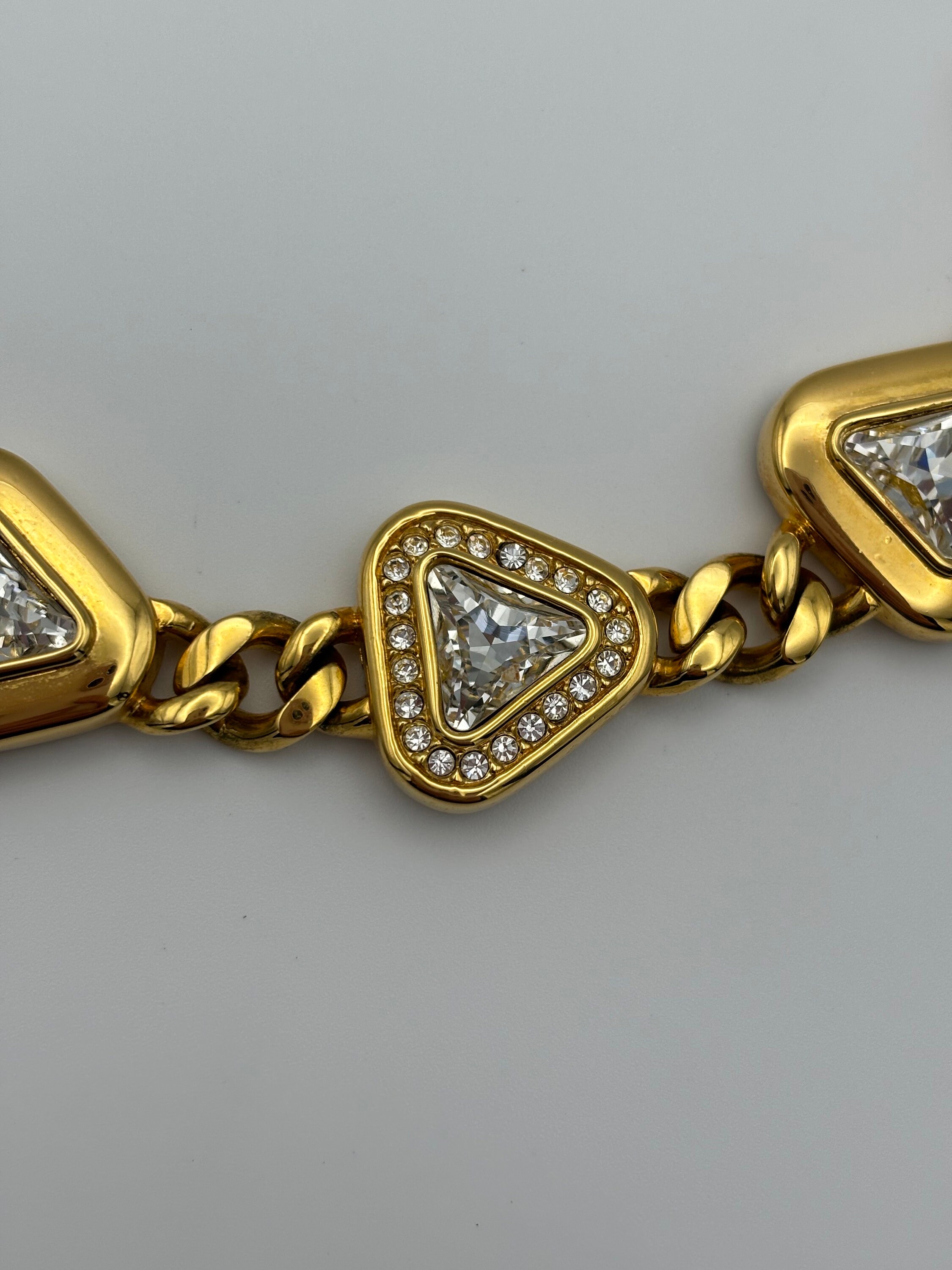Swarovski, 80s Vintage Crystal & Gold Plated Triangle Chain Link ...