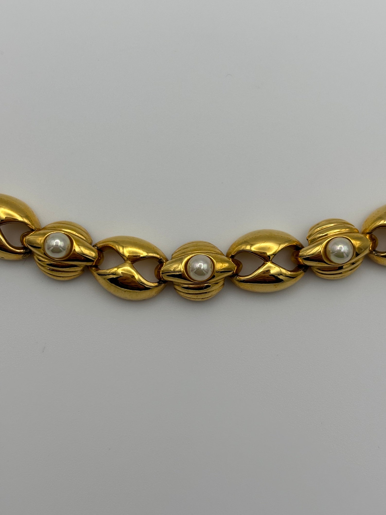 80s Vintage Faux Pearl & Gold Plated Link Necklace - Etsy
