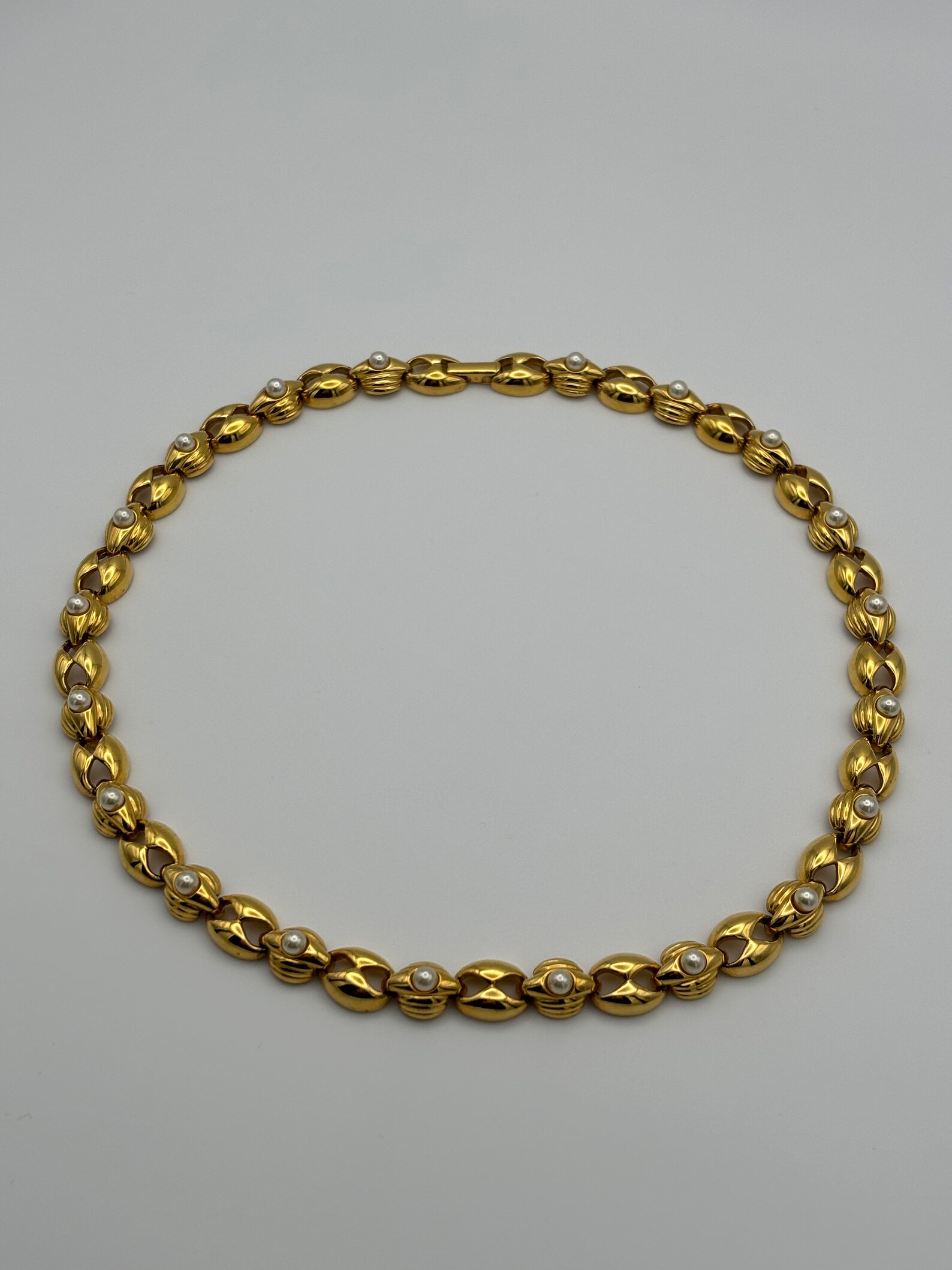 80s Vintage Faux Pearl & Gold Plated Link Necklace - Etsy