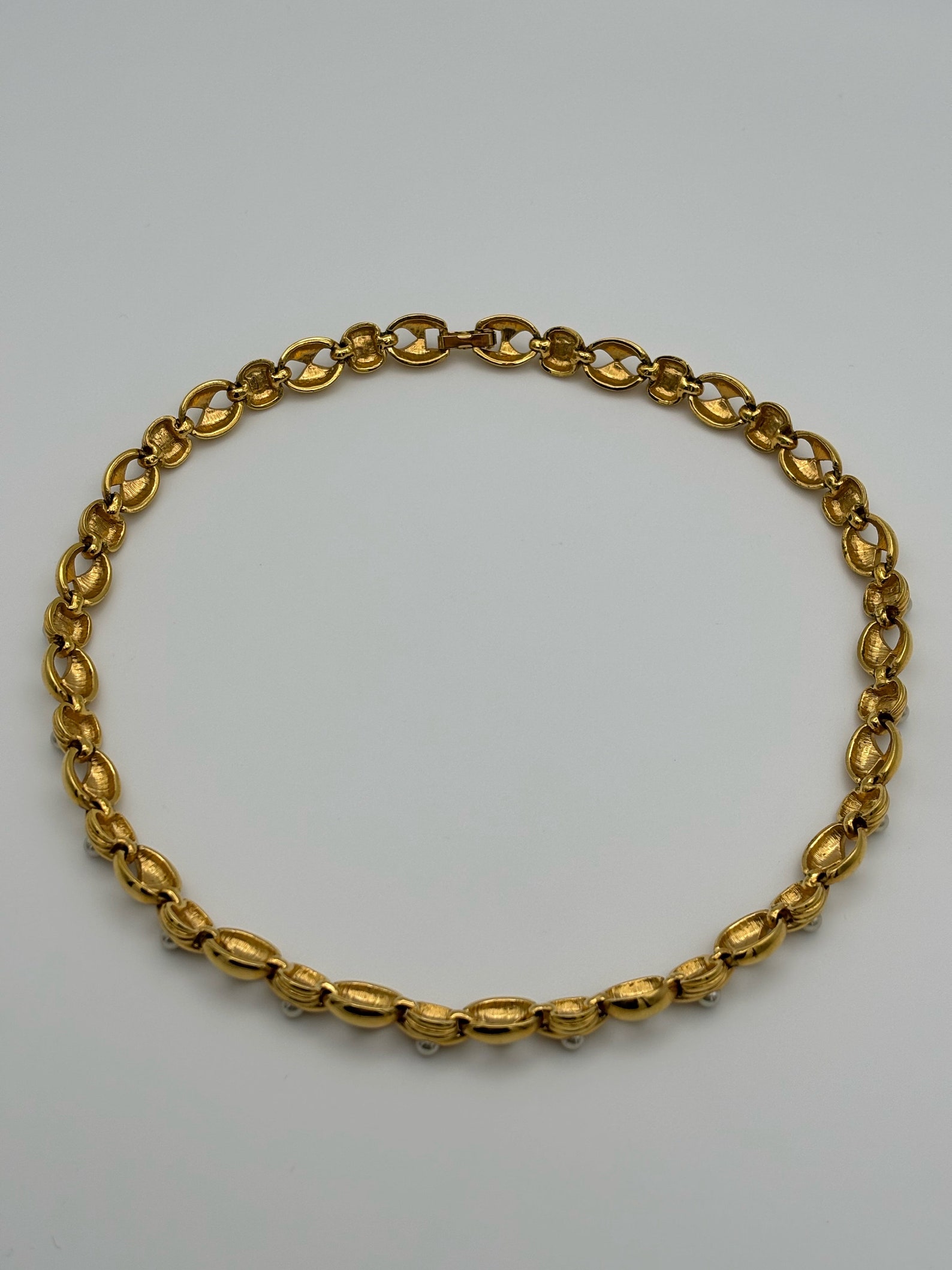80s Vintage Faux Pearl & Gold Plated Link Necklace - Etsy