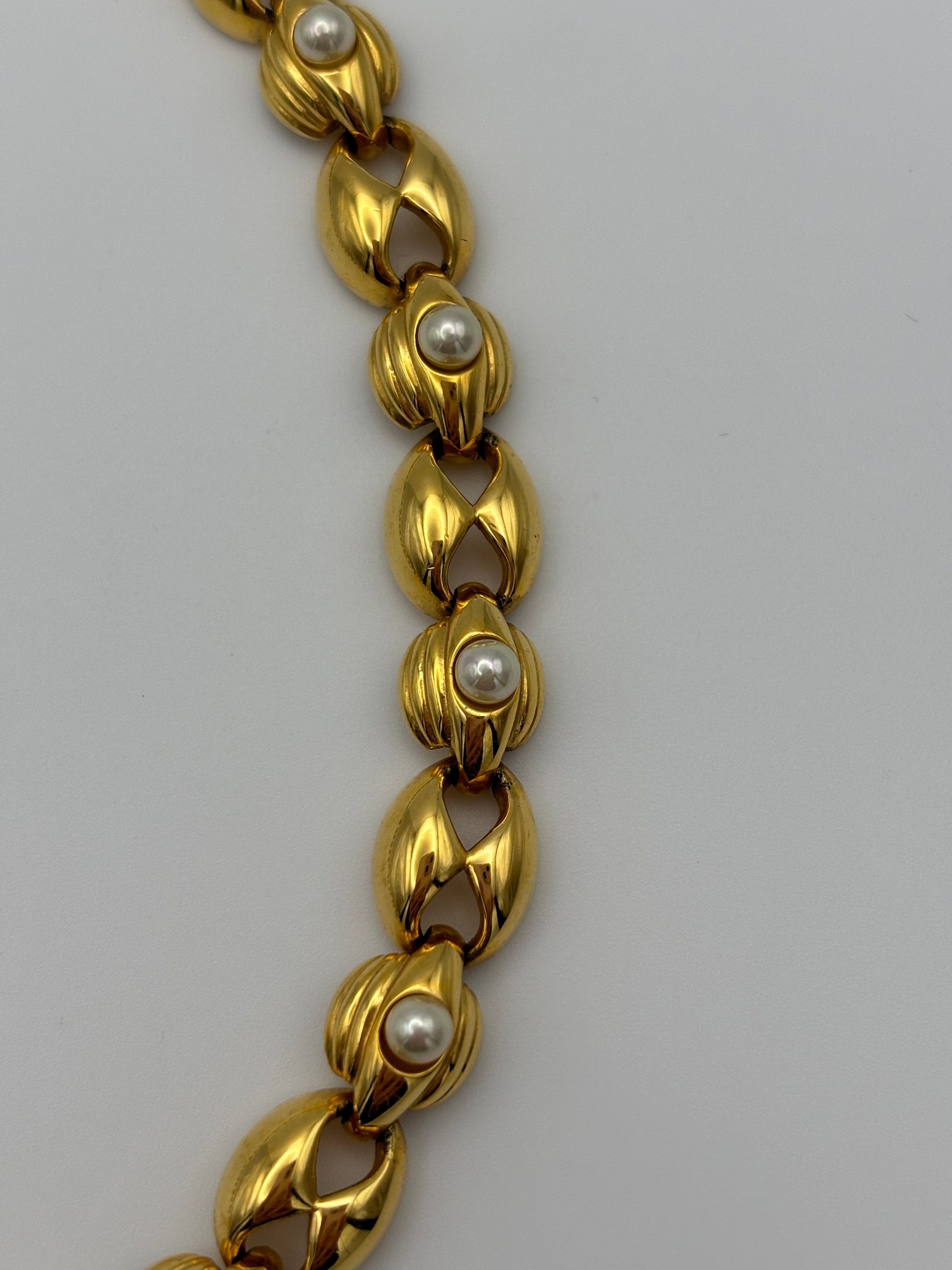80s Vintage Faux Pearl & Gold Plated Link Necklace - Etsy