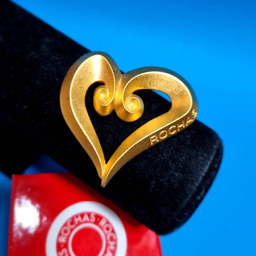 Rochas 80s Vintage Matte Gold Plated Heart Shaped Brooch in - Etsy