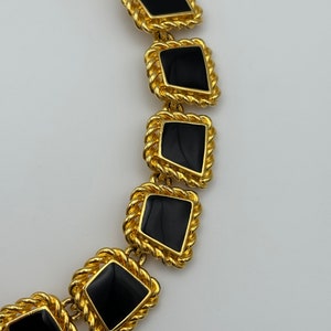 Anne Klein, 80s Vintage Black Enamel & Gold Plated Link Necklace - Etsy