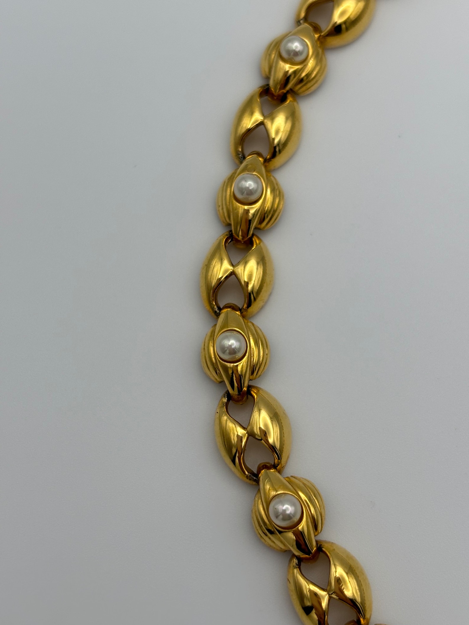 80s Vintage Faux Pearl & Gold Plated Link Necklace - Etsy