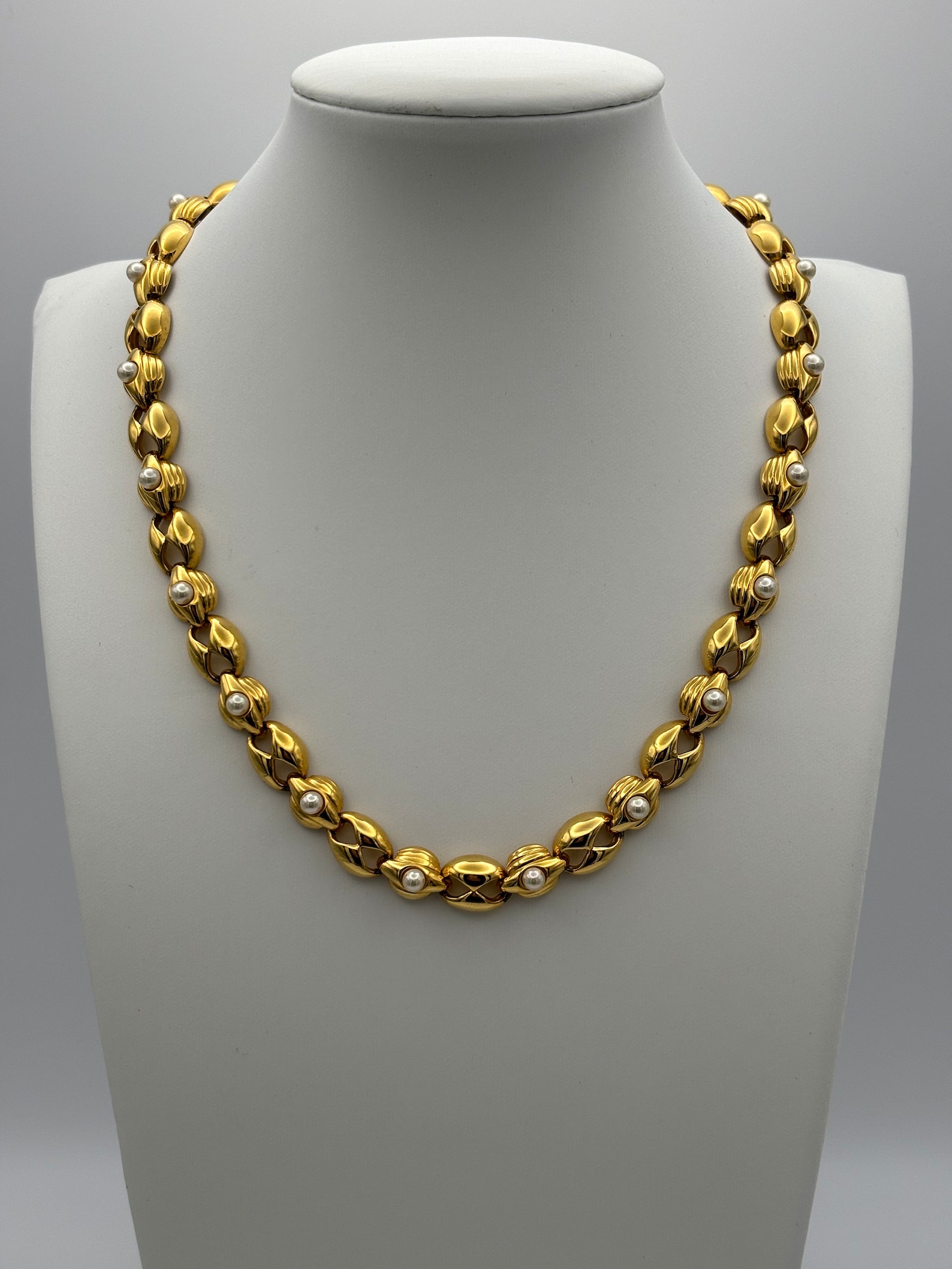 80s Vintage Faux Pearl & Gold Plated Link Necklace - Etsy