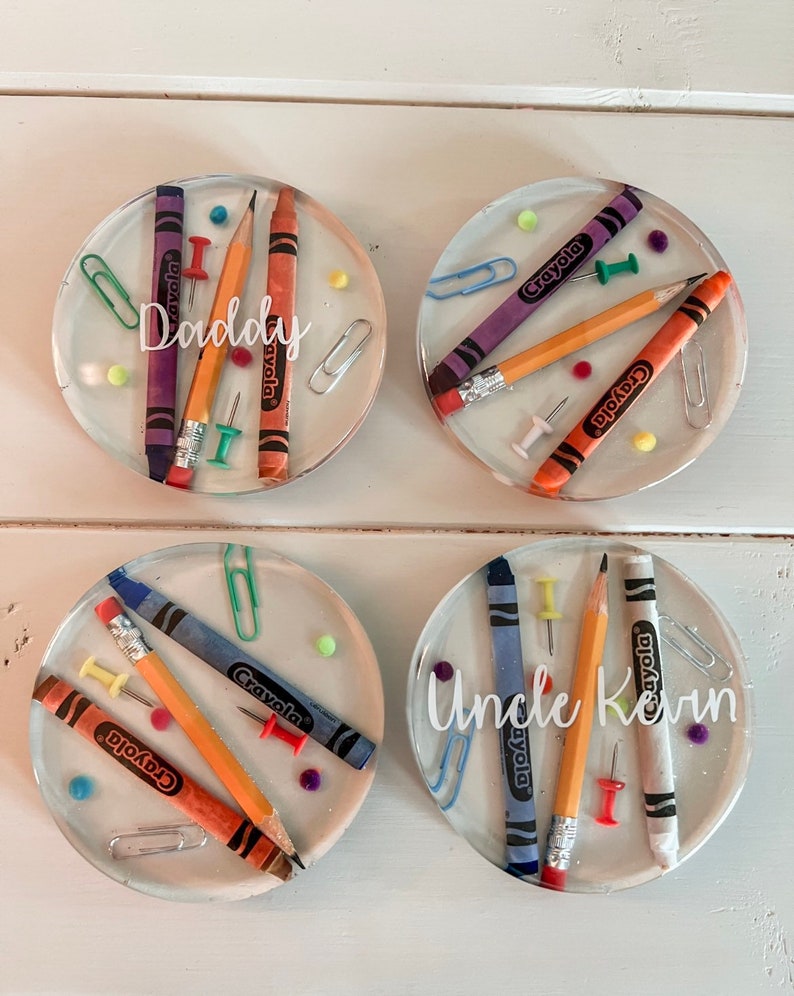 Crayon and Office Supply Resin Coasters - Etsy
