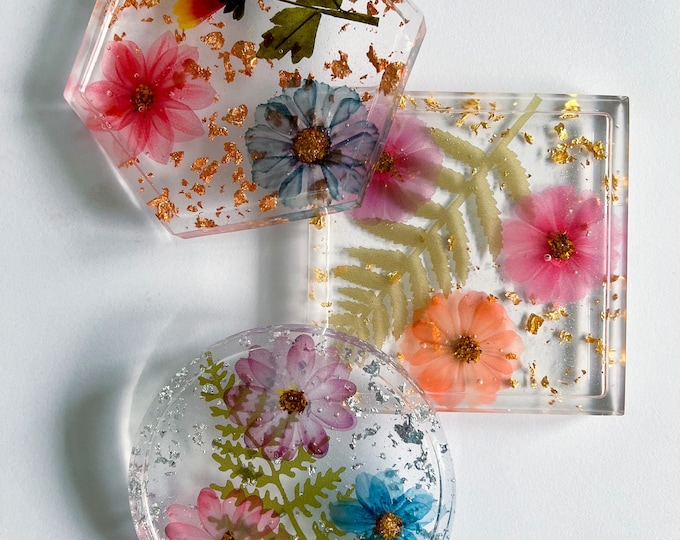 Resin Gold Flake Flower Coaster - Etsy