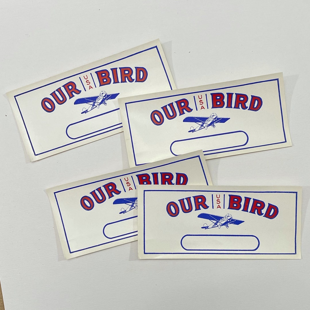 Set of 4 Vintage Our Bird Labels. Airplane. Red, White and Blue ...