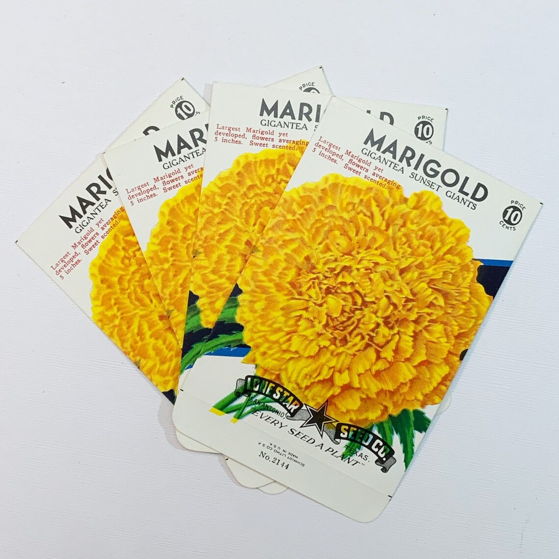 Set of Four, Bright Marigold Flower Seed Packets. NOS. Vintage. Junk ...