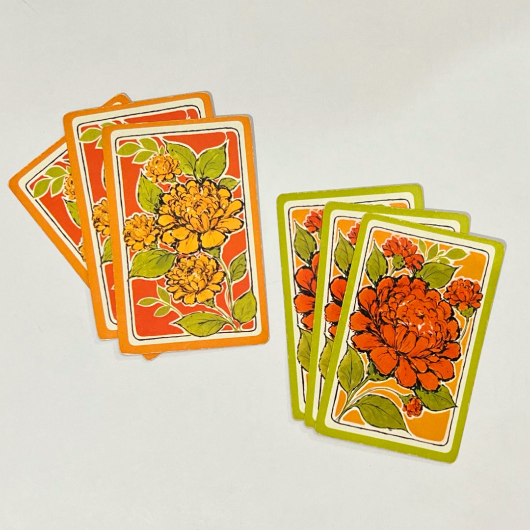 6 Bright Yellow & Orange Playing Cards With Flowers. Citrusy. Florida ...