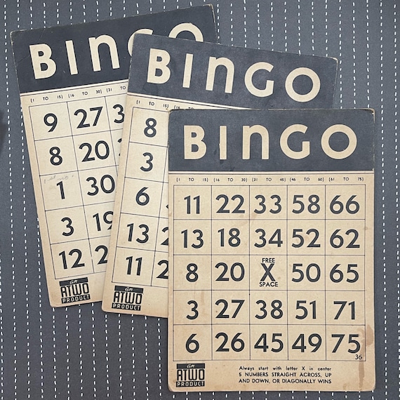 Set of 3 Vintage Black Bingo Cards. Junk Journal Supply. - Etsy