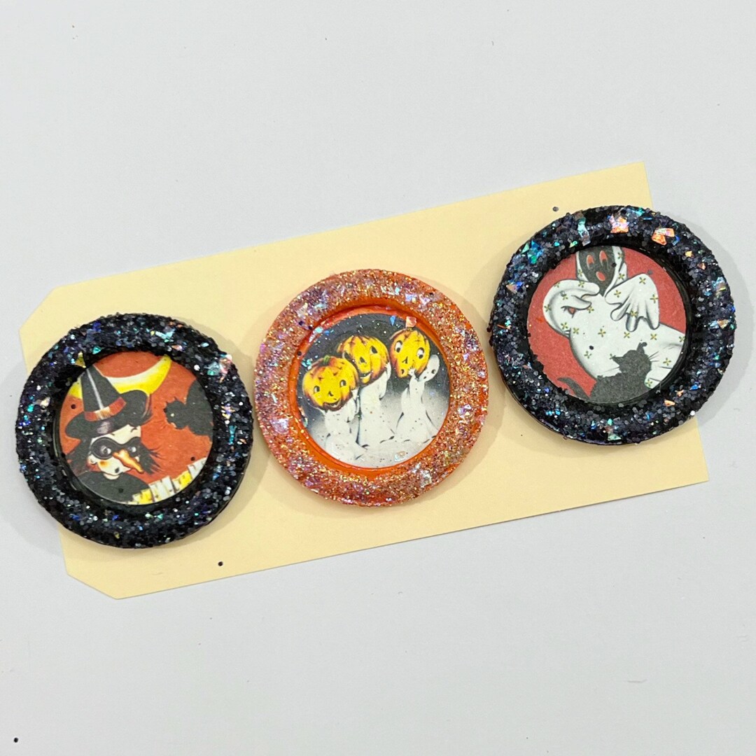Set of 3 Custom Halloween Vintage Waxed Drink Caps. Black Cat. Ghost ...