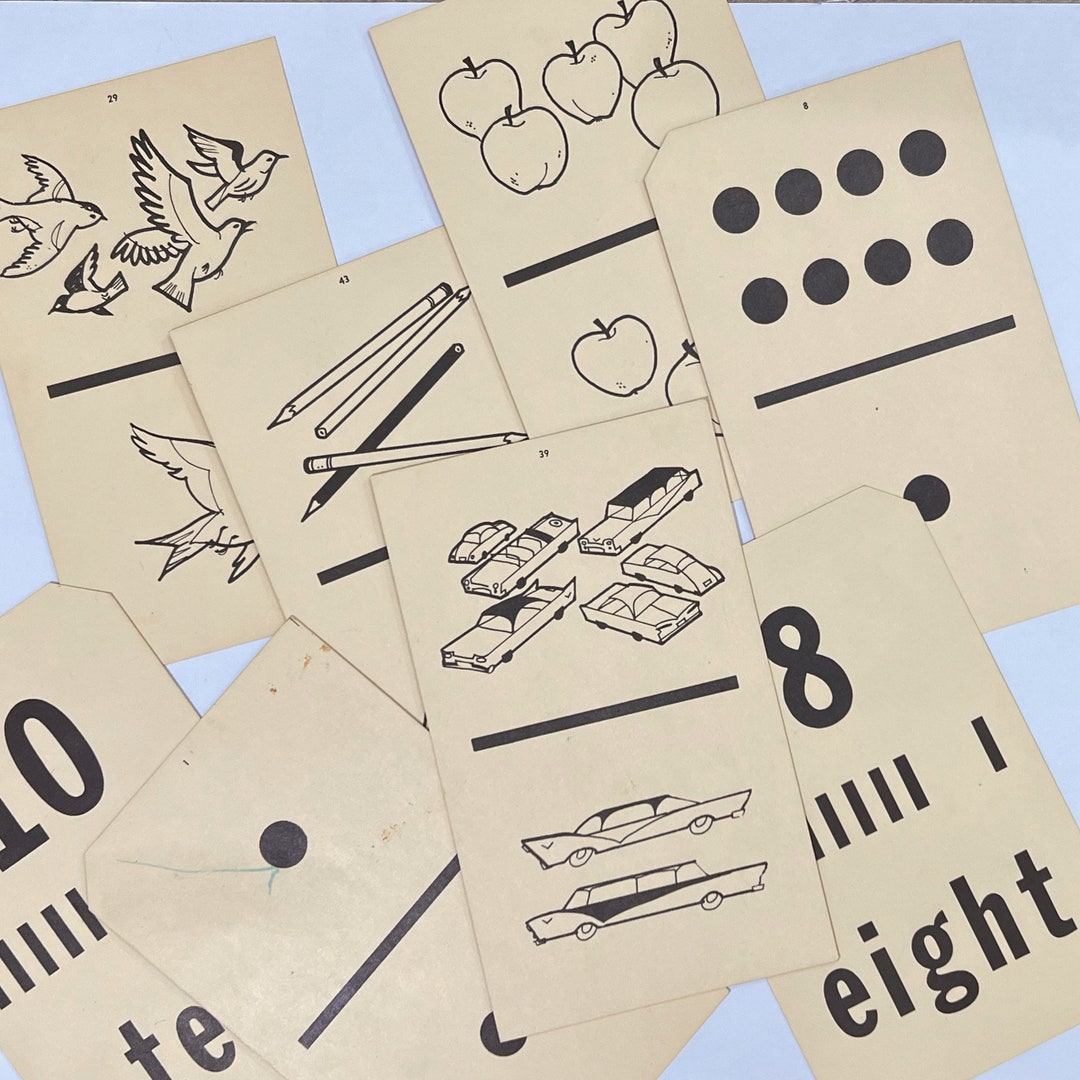 Set of 8 Vintage Math Flashcards With Pictures. Junk Journal Supply - Etsy
