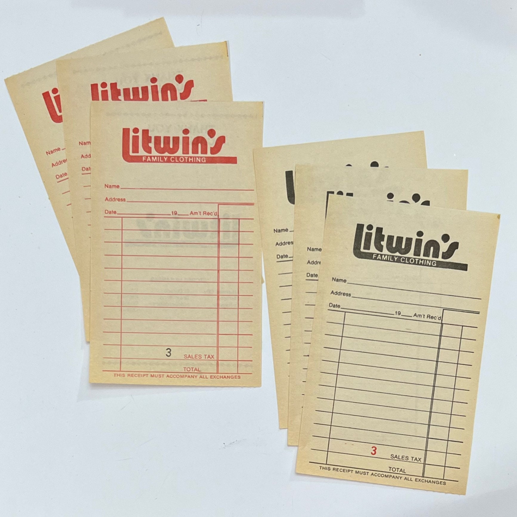 Set of 6. Vintage Litwin’s Family Clothing Store Receipts. Kansas ...