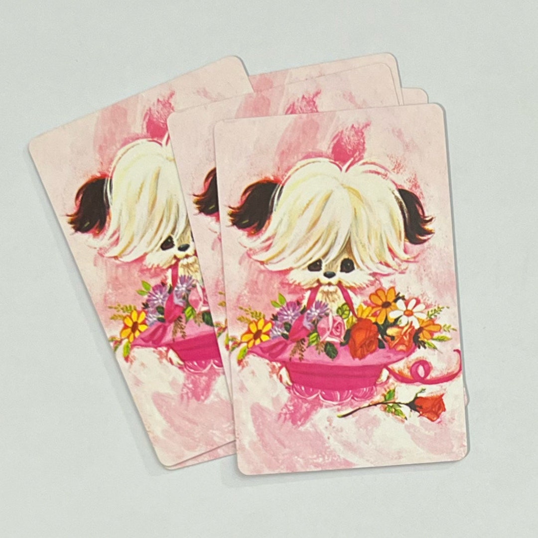 6 NOS Pink Playing Cards With Sweet Puppy and Flowers. Puppy. Junk ...