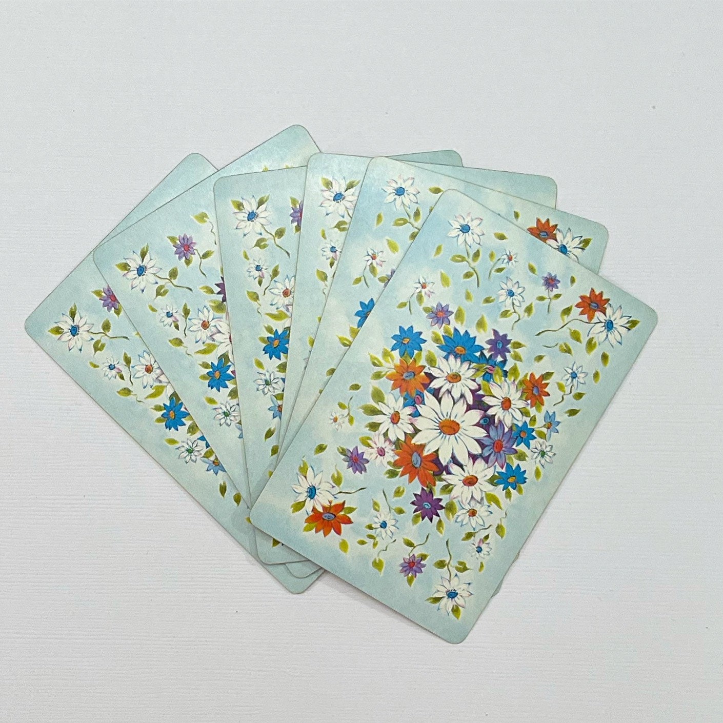 Set of 6 Pretty Blue Playing Cards with Daisies. Flowers. Junk | Etsy