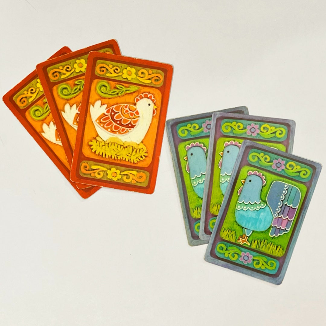 6 Blue & Orange Playing Cards With Cute Chickens. Farm Life. Junk ...