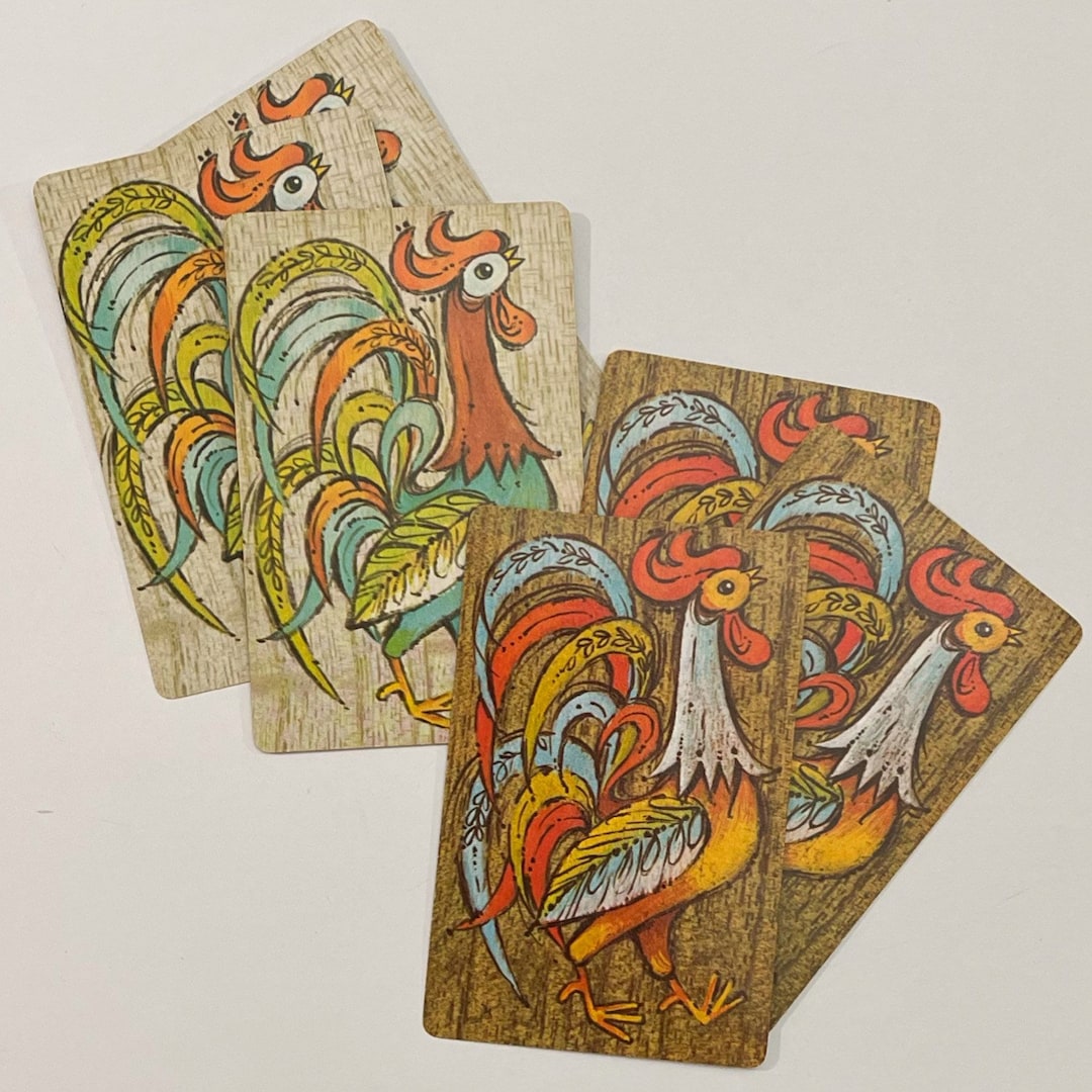 Set of 6 Vintage Playing Cards With Roosters. Farm. Chicken. Tole. Junk ...