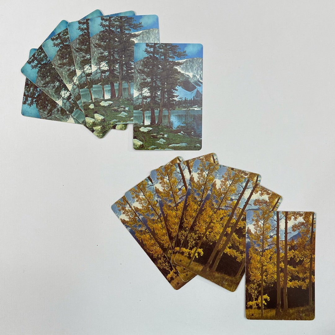 Set of 6 Vintage Playing Cards With Trees. Camping. Lake. Mountain ...